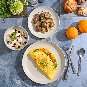 Gibson Home Rockaway Round Stoneware Dinnerware Set, Service for 4 (12pcs), Cream