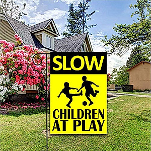 IFHUH Slow Children at Play Garden Flag Safety Caution Yard Sign Garden Flag Fall Yard Sign Garden Flags Rustic Country Decor Yard Decor Outdoor Decor Double Sided Flax Garden Flag 12" x 18"
