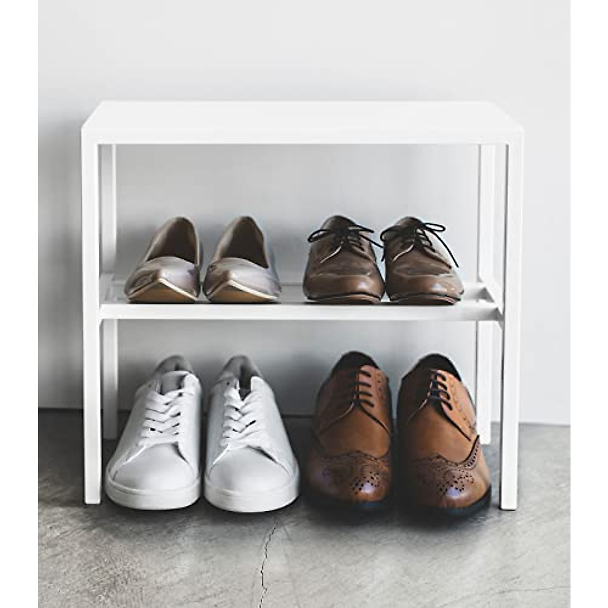 Yamazaki Home 2-Tier Entryway Organizer | Steel | Shoe Rack, One Size, White