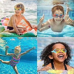 Hually Kids Swim Goggles, Leak Free Swimming Goggles for Children, Easy to Adjust, Anti-UV Anti-Fog Swim Glasses for Boys Girls Age 3-12 Perfect for Kids Swimming Lessons（2 Pack）