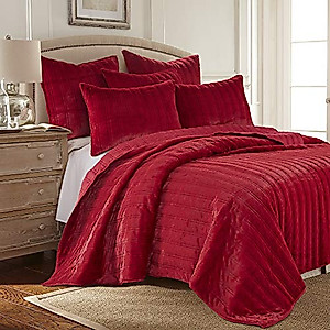 Levtex Home - Faux Fur King Quilt - Red - Quilt (106 x 92 in.) - Polyester Faux Fur