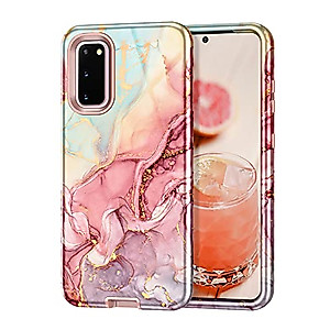 Btscase Compatible with Samsung Galaxy S20 Case 6.2 Inch, Marble Pattern 3 in 1 Heavy Duty Shockproof Full Body Rugged Hard PC+Soft Silicone Drop Protective Women Girl Phone Case, Rose Gold