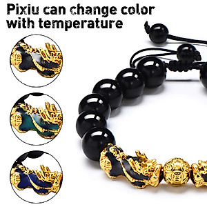 2 Pieces Feng Shui Bead Bracelet Black Amulet Wealth Bracelet with Color Change Pi Xiu Adjustable Braided Rope for Attracting Wealth and Good Luck