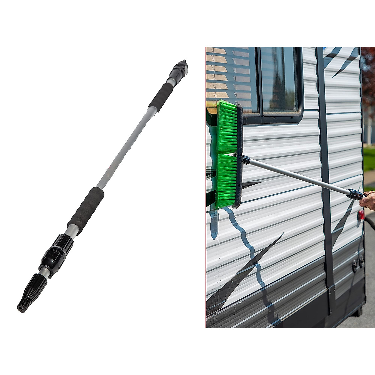 Harper 37518600 6-Piece Car Wash Brush Set with Telescoping Flow-Through Handle, (3) Brush Heads, (1) Soft Hand Brush and (1) Stiff Hand Brush