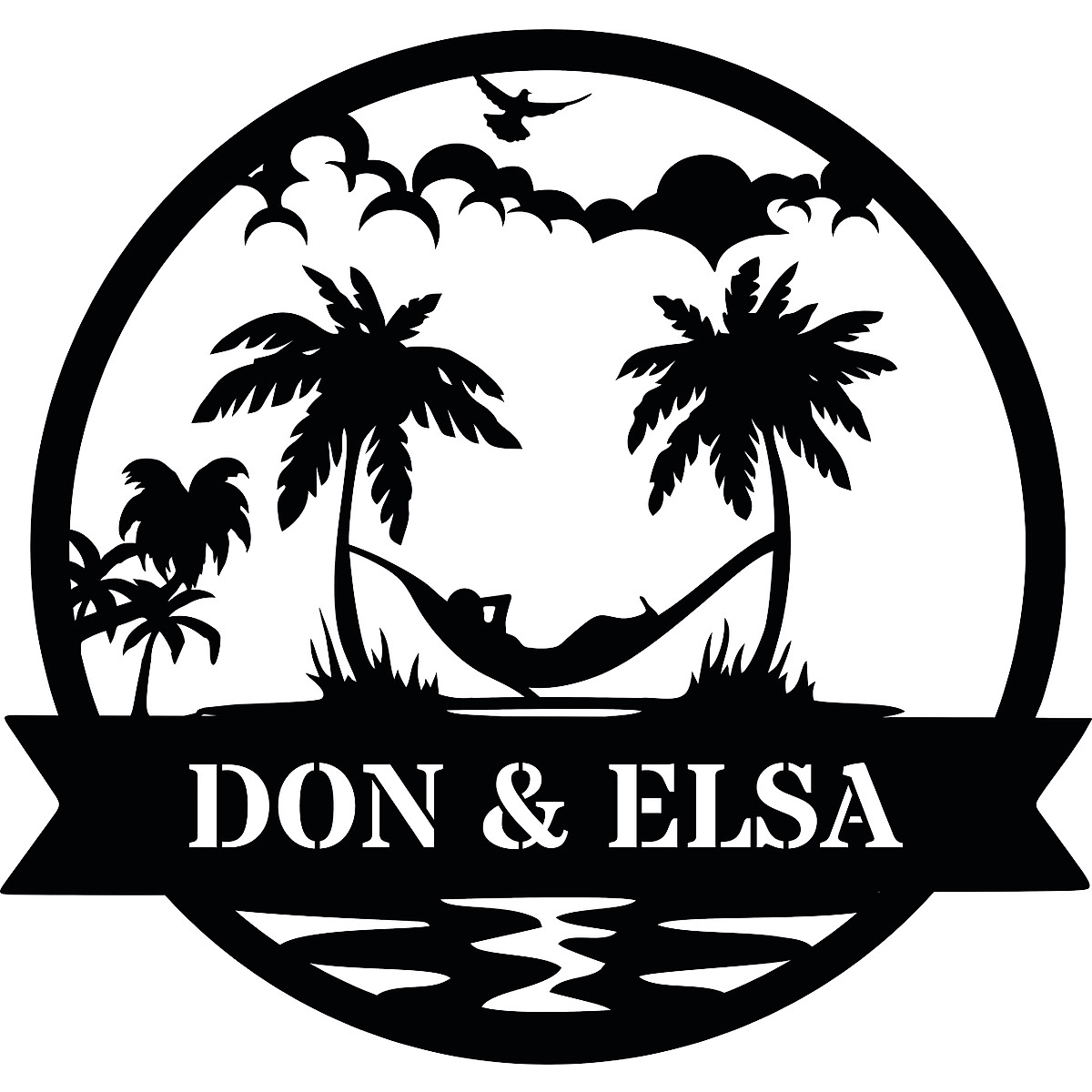 Beach Palm Tree Hammock Personalized Metal Wall Sign Aloha Wall Art Customized with Name for Beach House or Vacation Home - Indoor or Outdoor Beach Decor Made in USA