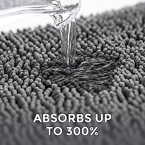 HOME GENIE Muddy Dog Machine-Washable Absorbent Soft Chenille Indoor-Doormat, 36x24, Rubber Backing, Quick Dry Microfiber Mat, Entryway Front Door Mat, Home Entrance Welcome Doormats, Stone Black Paw