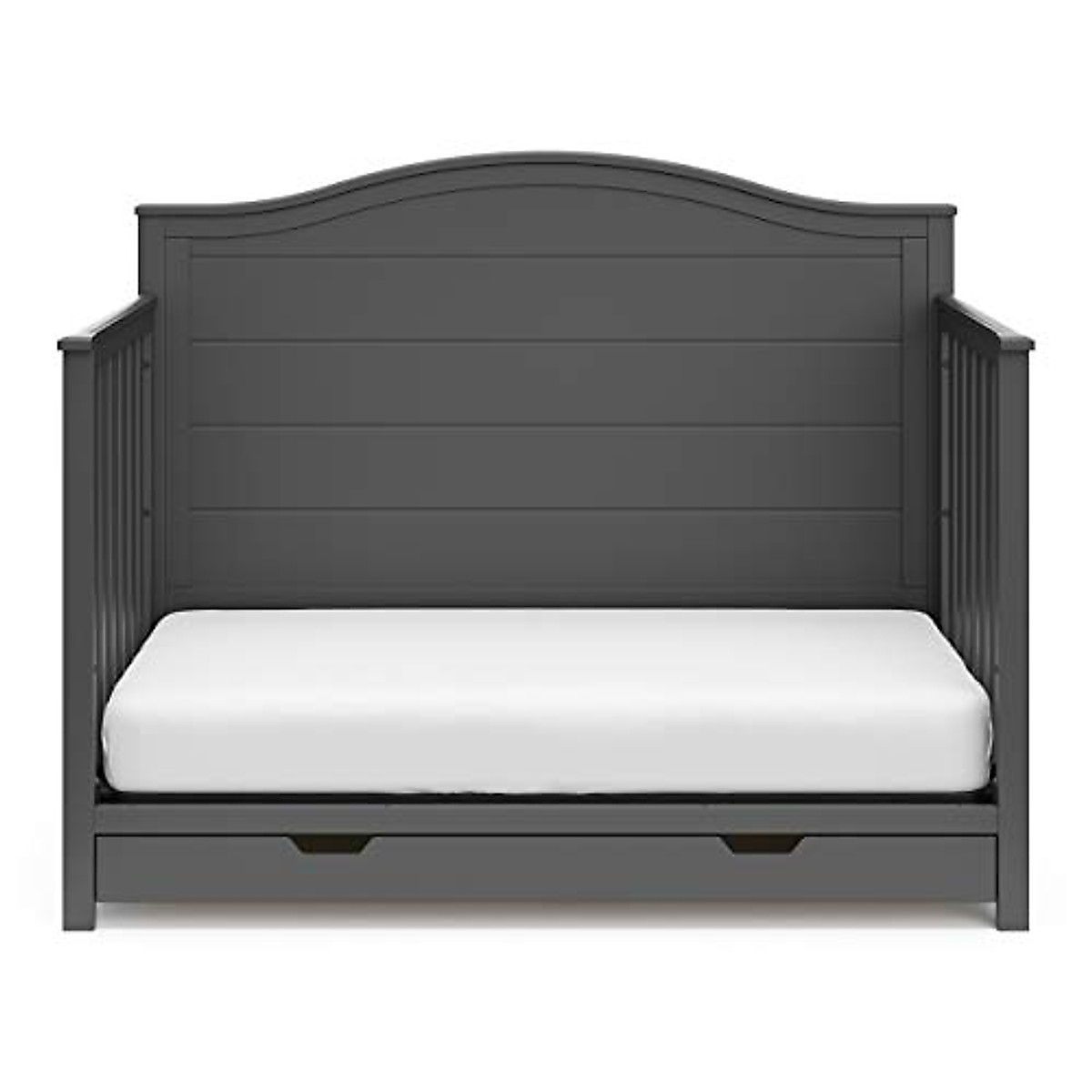 Storkcraft Moss 5-in-1 Convertible Crib with Drawer (Gray) – GREENGUARD Gold Certified, Crib with Drawer Combo, Includes Full-Size Nursery Storage Drawer, Converts to Toddler Bed and Full-Size Bed