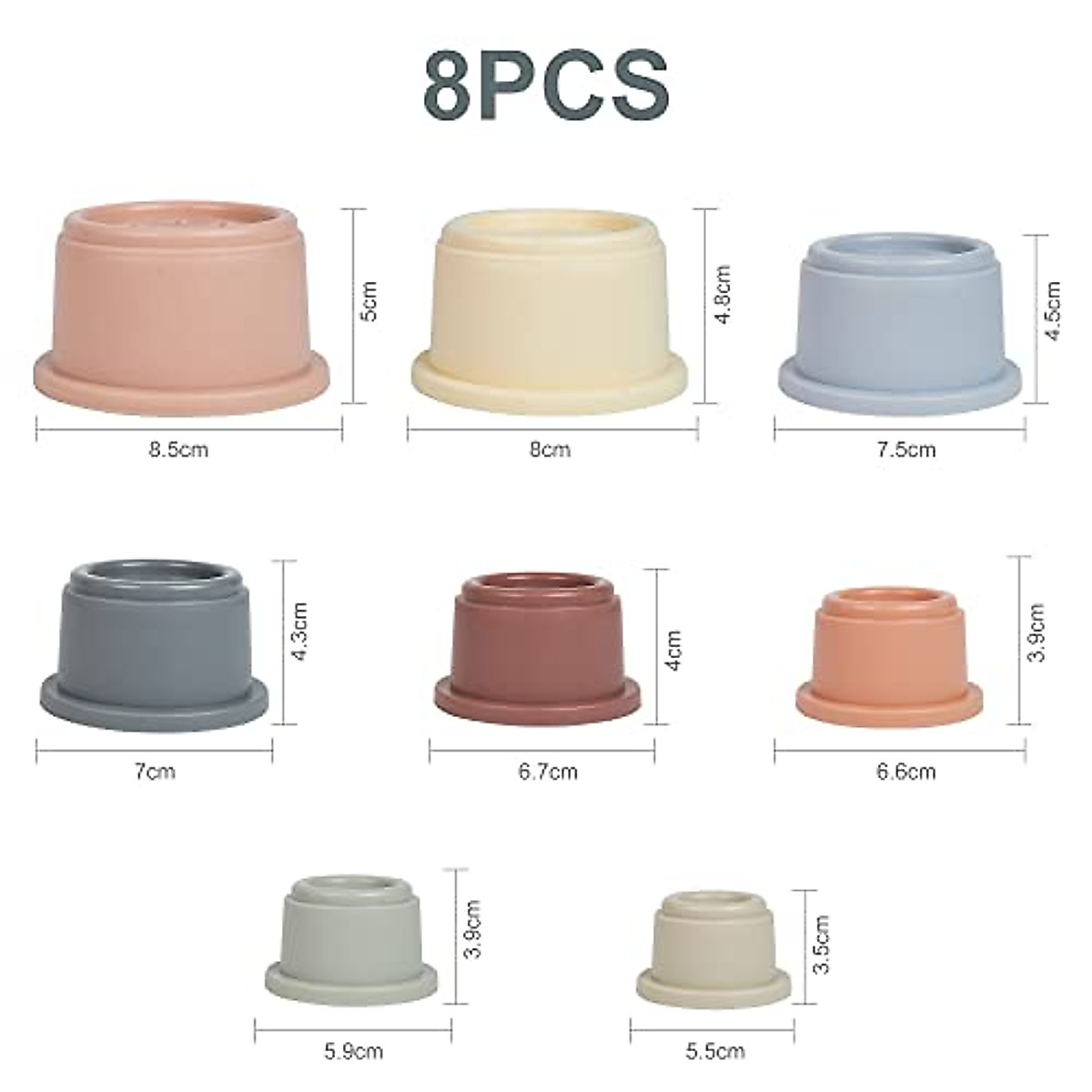 Baby Stacking Cups Bath Toy for Toddlers 1-3,8PCS Stackable Nesting Cups Water Pool Tub Toy for 6-12 Months Infant,Early Educational Develop Montessori Gift for 2-4 Years Old Boys Girls