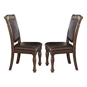 Wood & Leather Dining Side Chair, Cherry Brown & Dark Brown, Set of 2