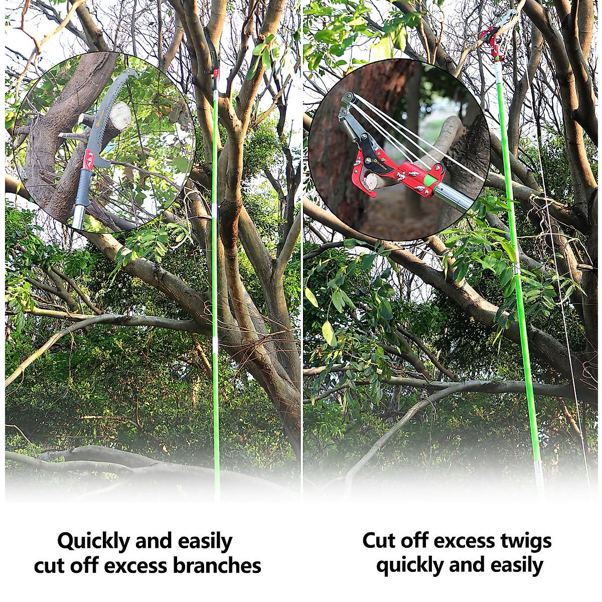 ELIXRION 7-27 Feet Pole Saws for Tree Trimming Manual Branch Pruner Cutter Kits, Manual Pole Saw Cut Branch Garden Tool Tree Pruner Extendable Hand Saw Tree Trimmer Long Handle Pruner with Storage Bag