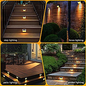 2 Pack Solar Deck Lights Outdoor Stair Lights, Warm White 6 LED Solar Step Lights Waterproof Stainless Steel Fence Lights Solar Powered Outdoor Lights for Yard, Patio, Porch, Wall, Garden Decor