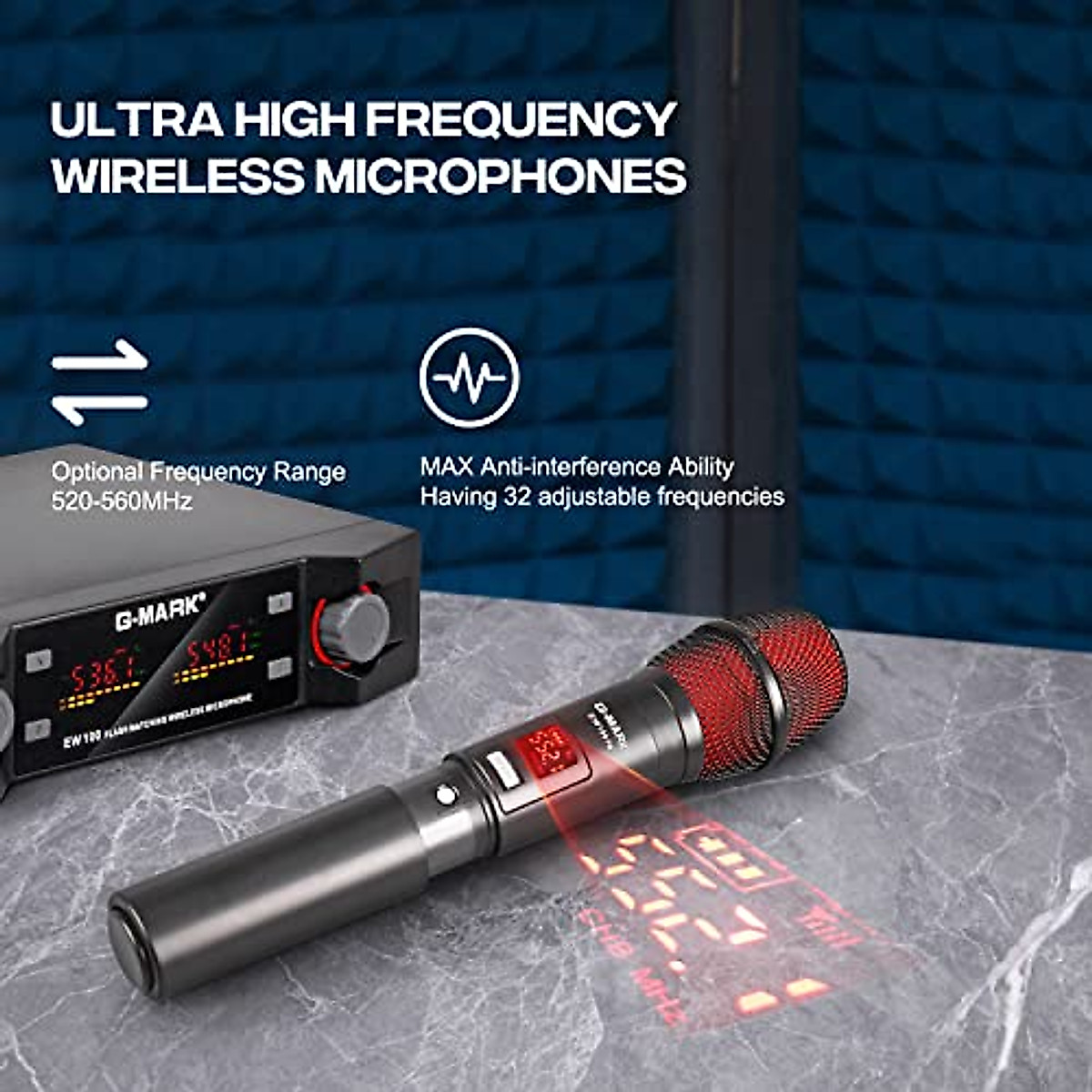 G-MARK Wireless Microphone, Dual Professional UHF Cordless Dynamic Mic Handheld Microphone System for Home Karaoke, Meeting, Party, Church, DJ, Wedding, Home KTV Set, 200ft(EW100)