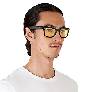 Ray-Ban RB2140F Original Wayfarer Low Bridge Fit Square Sunglasses, Black/Yellow, 52 mm