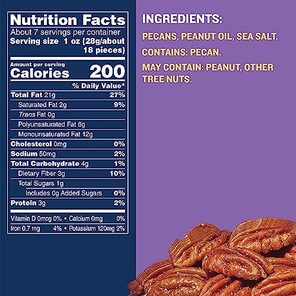 PLANTERS Roasted Pecan Nuts, Party Snacks, Plant-Based Protein, 7.25 Oz Canister