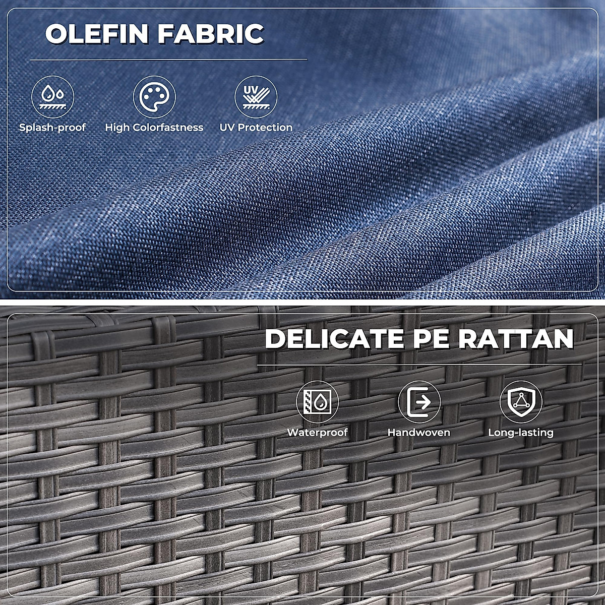 XIZZI Patio Furniture with Swivel Rocking Chairs,10 PCS Outdoor Sectional Sofa with 42" 50000 BTU Propane Fire Pit Table and Side Table,All Weather PE Rattan Outside Conversation Set (Denim Blue)