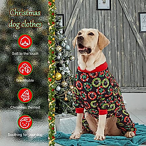 LovinPet Dog Christmas PJS Large Size Dog: Long Sleeve Shirt for Dog, Holiday Dog Costume, Lightweight Pullover Joy Holiday Wreaths Black Prints Large Dog PJ's Pitbull Clothes Christmas Outfit Large