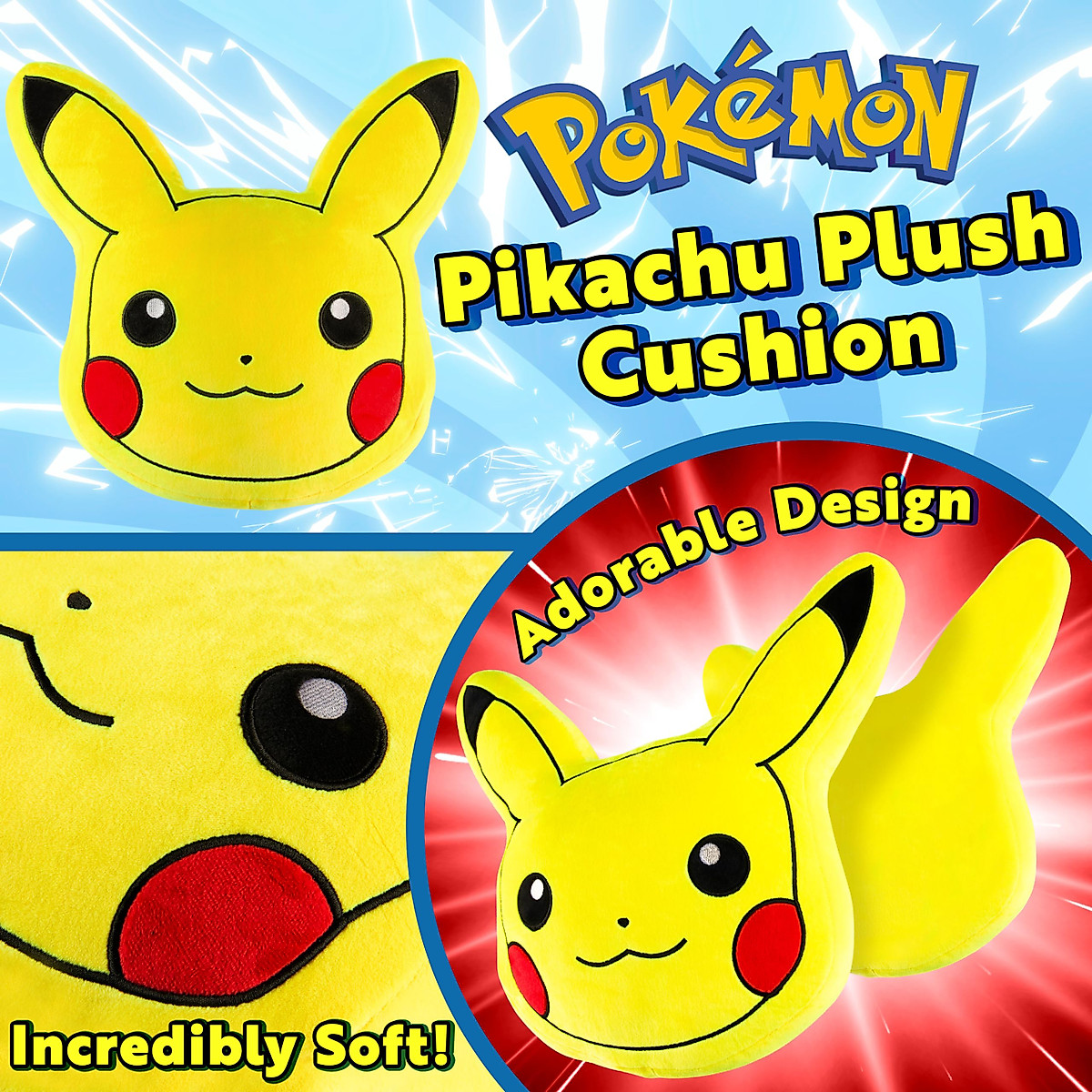 Pokemon 3D Pikachu Cushion Plush for Bed, Bedroom Accessories - Anime Gifts