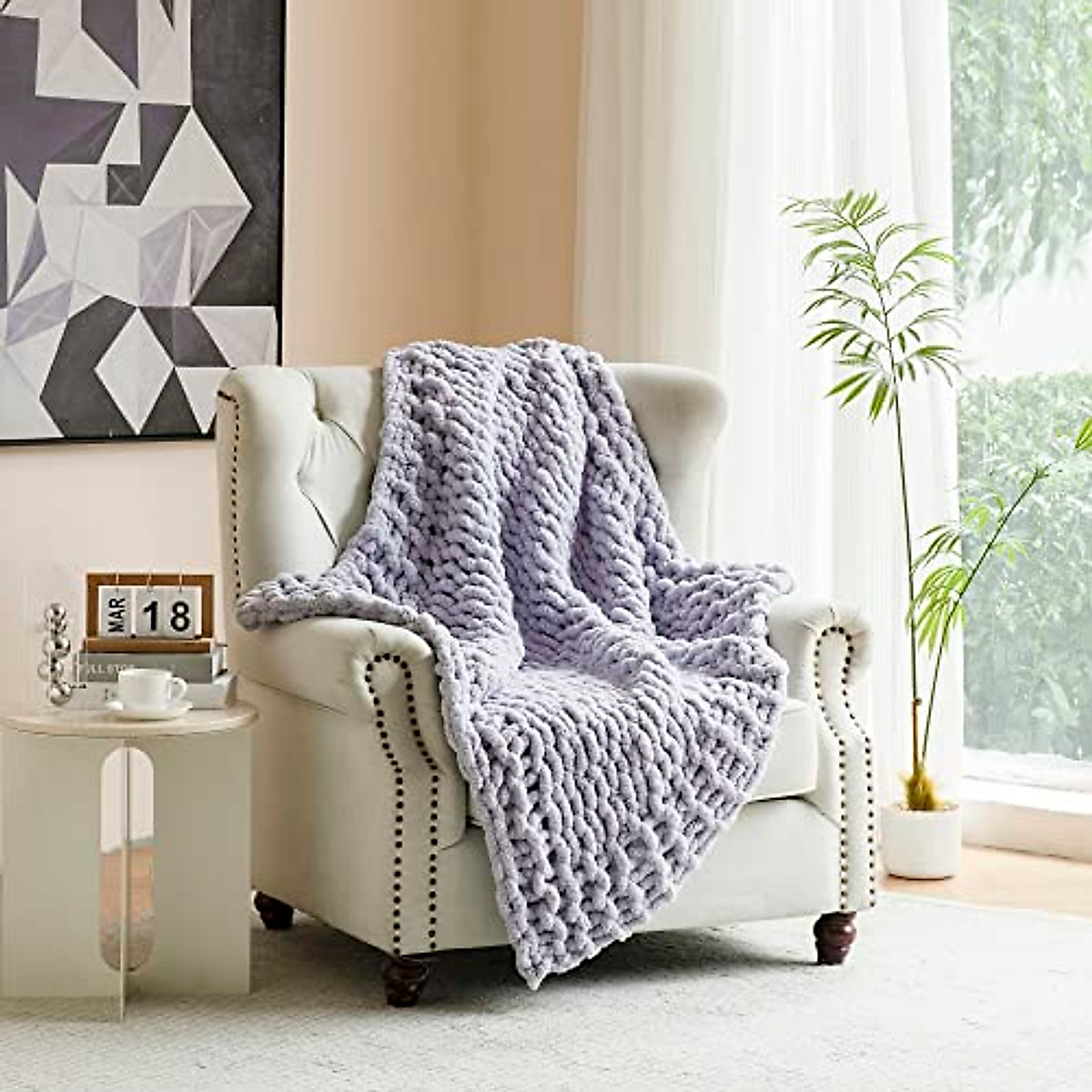 clootess Chunky Knit Blanket Chenille Throw - 100% Hand Knit with Jumbo Chenille Yarn Soft Cozy for Sofa Bed Home Decor (Grey 24x40 in)