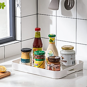 Plastic Serving Tray with Handles Rectangular in White 12.99inchx10.24Inch, Breakfast Tray Reusable Charcuterie, Food, Snack, Dessert Platters, Used in Bedroom, Kitchen, Living Room, Bathroom…