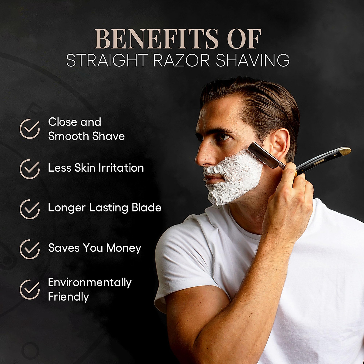 Best Straight Razor Set - Shave Ready Straight Razor Kit, Solid Straight Razor Shaver, Biblical Wood Straight Razor, Japanese Steel, Mens Straight Razor, Best Gifts For Men (Black)