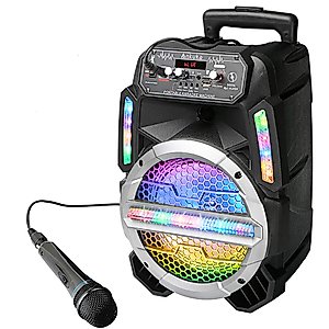 Ankuka Bluetooth Karaoke Machine for Kids and Adults with Colorful LED Lights, Wireless PA Speaker Sound System with 8'' Subwoofers and Wired Microphone for Party, Singing