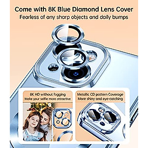 JUESHITUO Magnetic Metallic Glossy Clear for iPhone 14 Plus Case with Full Camera Cover Protection [No.1 Strong N52 Magnets] [Military Grade Drop Protection] for Women Girls Phone Case (6.7")-Blue