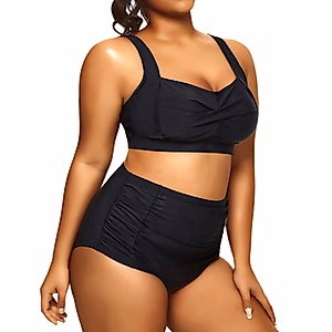 Daci Women's Plus Size Bikini Sets - High Waisted Two-Piece Swimsuits with Tummy Control Black 18 Plus
