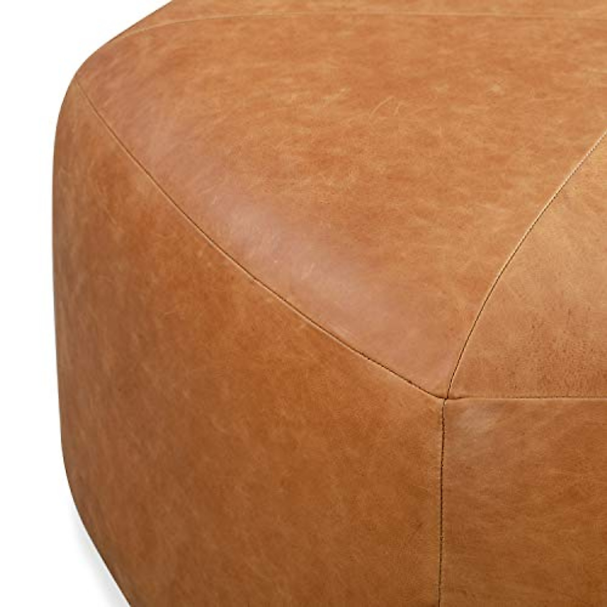 POLY & BARK Porto Modern Leather Ottoman Pouf (Cognac Tan)