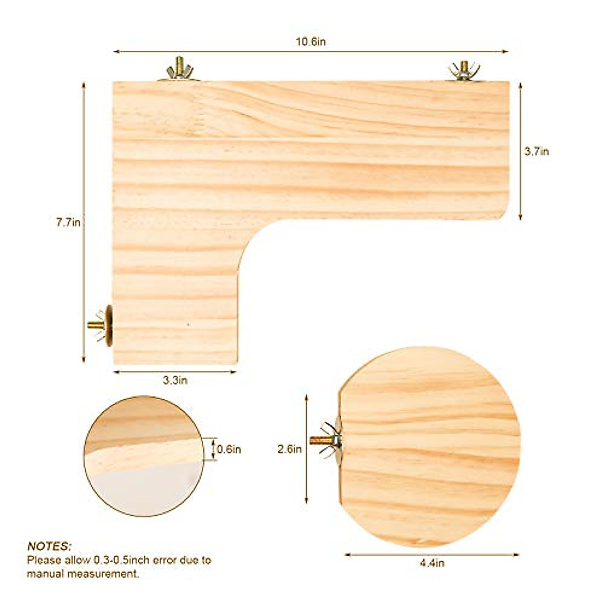 Squirrel Gerbil Chinchilla and Dwarf Hamster L-Shaped Pedal Wooden Platform, 3 Pieces of Natural Wooden Parrot Hamster Round Standing Board, Rat Activity Chinchilla Bird Cage Accessories (Style-1)
