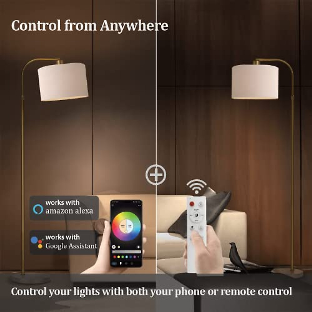 FINNCHY Gold Floor Lamp with Remote Control, Adjustable Height Arc Floor Lamps for Living Room, Modern Gold Standing Lamp Boho Floor Lamp for Bedroom, Smart Dimmable Floor Lamp with 9W LED Bulb