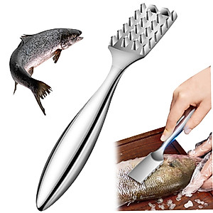 Fish Scaler 304 Stainless Steel Fish Scale Remover with 7.5'' Non-slip Handle and 24 Serrated Nails Portable Fish Descaler Tool Quick Fish Scaling Fish Scraper