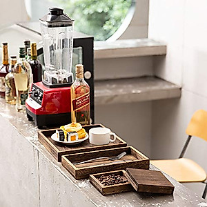 Rustic Wooden Serving Trays with Handle - Set of 7 - Large/Medium/Small/Mini-Nesting Multipurpose Trays - for Breakfast, Coffee Table/Butler & More