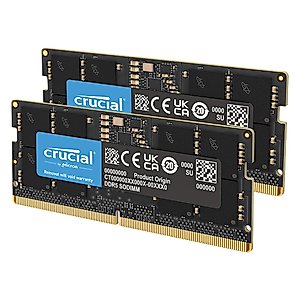 Crucial RAM 32GB Kit (2x16GB) DDR5 5600MHz (or 5200MHz or 4800MHz) Laptop Memory CT2K16G56C46S5, Black