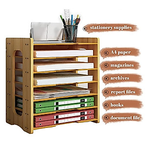 Catekro 7-Tier Desk Organizer, Wood Desktop Accessories, Complimentary Four rulers, Storage Box Office Supplies Organization, Large Capacity Decor File for Office, School and Home(Brown)