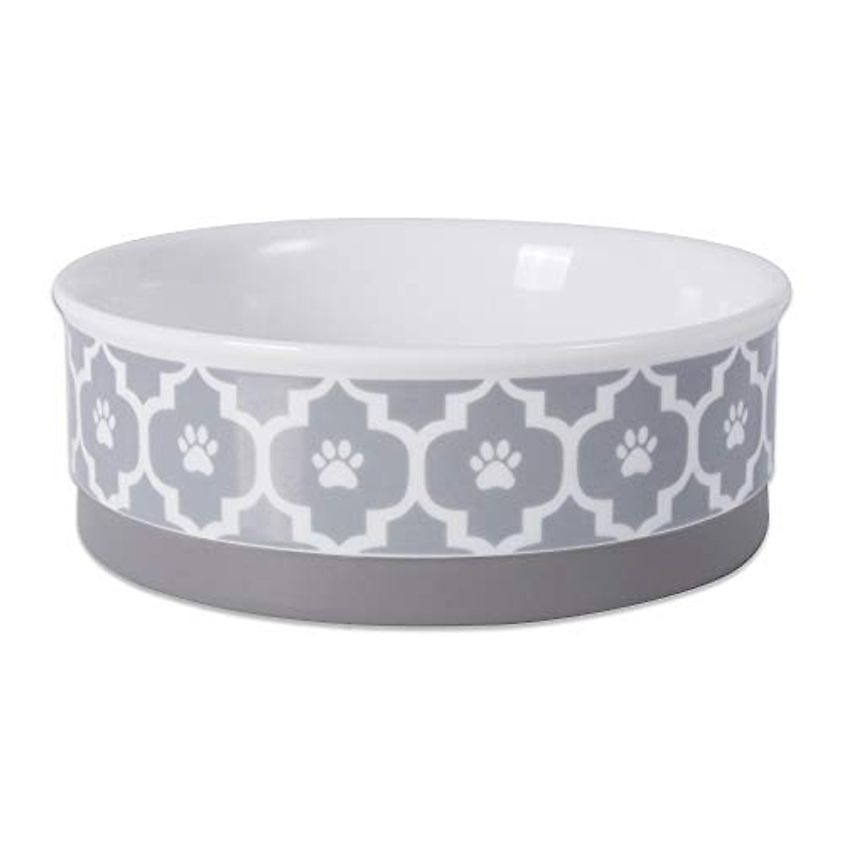 Bone Dry Lattice Pet Bowl, Removable Silicone Ring Creates Non-Slip Bottom for Secure Feeding & Less Mess, Microwave & Dishwasher Safe, Medium Set, 6x2", Gray, 2 Count
