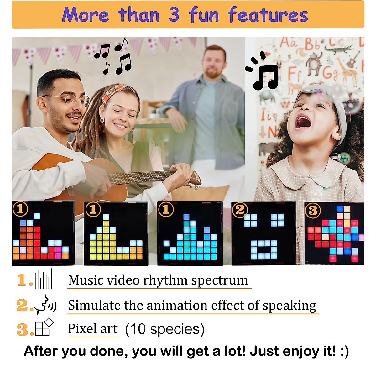 VIGURTIME DIY Music Spectrum Soldering Project Kit, Music Active Pickups with Cool Animation and Pixel Arts for Fun，8x8 RGB Display, Great STEAM Project Kit and Gift for Friends and Family