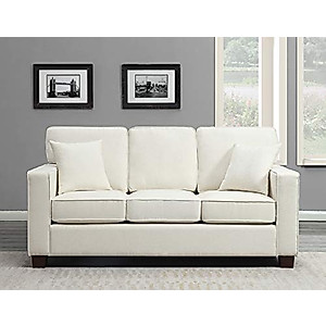 OSP Home Furnishings Russell 3 Seater Sofa with 2 Pillows and Coffee Finished Legs, Ivory