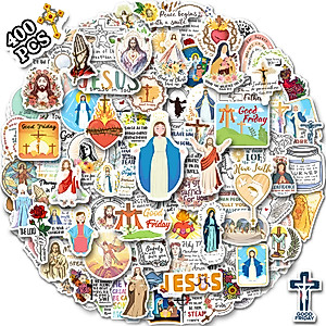 WAKEMOODEI Catholic Stickers 400PCS Religious Stickers for Kids, Bible Verse Stickers for Journaling Women Catholic Jesus Stickers for Water Bottles Laptop Catholic Gifts