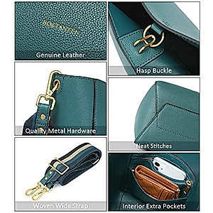 BOSTANTEN Leather Purses and Handbags for Women Designer Hobo Bucket Bag Fashion Small Crossbody Purses Peacock Blue small Size