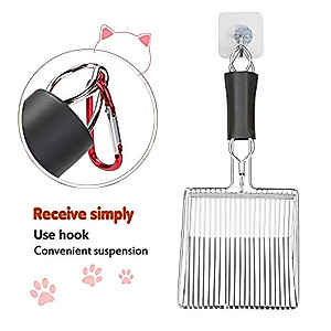 Ownpets Non-Stick Cat Litter Scoop with Foam Handle, Durable Coated Metal Litter Scooper with Deep Shovel, Carabiner & Comfy Foam Grip for Fast Sifting & Instant Cleaning