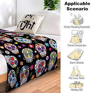 Sugar Skull Blanket Ultra Soft Warm Cozy Flannel Throw Blankets for Women Baby Men Bedding Gifts 60"X50"