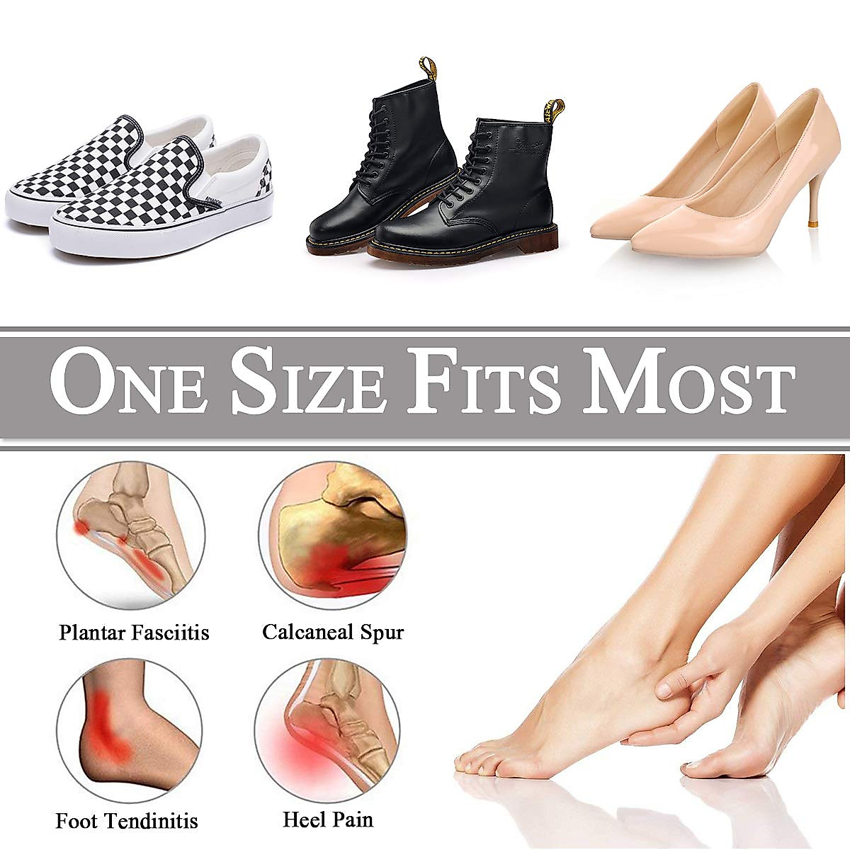 ASRAM Unisex Gel Heel Cushion Insert Pads, Black and White Guarantee