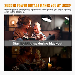 A19 Rechargeable Light Bulbs, Emergency Light Bulbs for Power Failure, LED Bulb 80 Watt Equivalent,12W 5000K Daylight 1200mAh Battery Backup Light Bulb E26/E27 with Hook for Daily and Emergency Use.