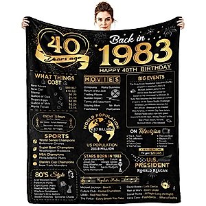 40th Birthday Decorations for Women Men,Happy 40th Birthday Gifts for Men Women,40th Birthday Gift Ideas,Great Birthday Gifts for 40 Year Old Husband Wife Dad Mom,Back in 1983 Throw Blanket 60x50 Inch