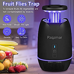 Pzqzmar Fruit Fly Trap,Electric Bug Zapper Indoor Insect Trap,Bug Catcher for Fruit Flies,Flying Insect,Mosquito,Gnat,Moth,Fly Mosquito Killer Lamp for Home House,UV Light&Sticky Glue,Plug-in(Black)