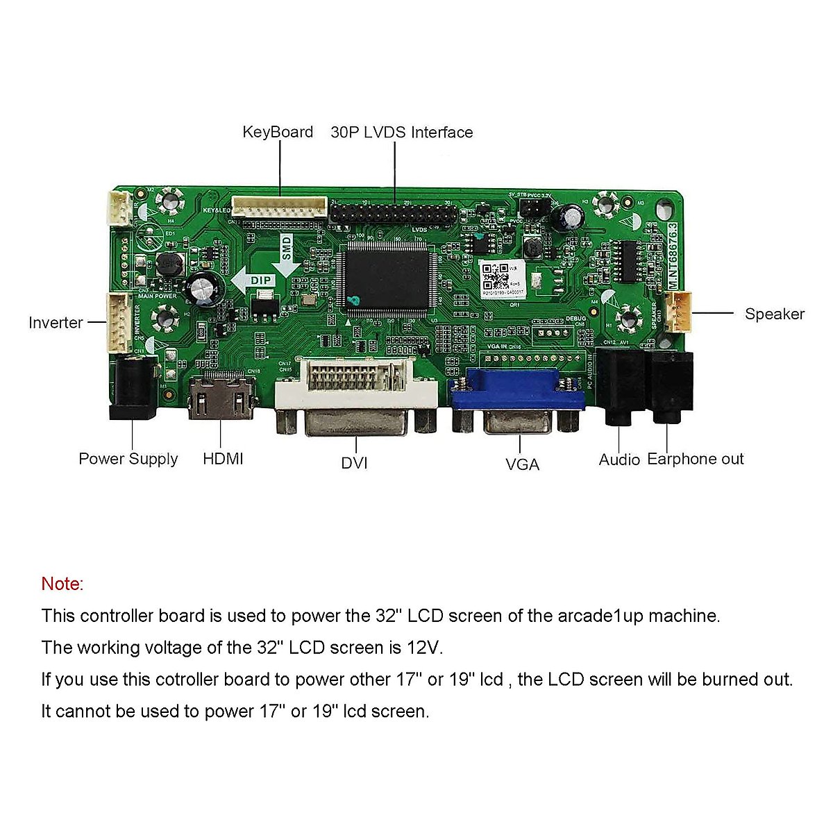 VSDISPLAY HD-MI DVI VGA Audio LCD Controller Board M.NT68676 Compatible with 32" 32 inch 1920x1080 HV320FHB N00 N02 N10 N80 N4K F40 LVDS Interface LCD Screen