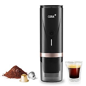 CERA+ Portable Electric Espresso Machine, Self-Heating Coffee Maker, 20 Bar Pressure Compatible with NS Pods & Ground Coffee for Travel, Camping, Office, Home(Black) today