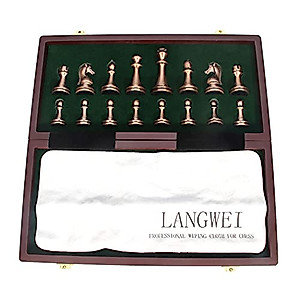 Large Metal Deluxe Chess Retro Copper Plated Alloy Chess Adult Set Board Game Portable Wooden Box Storage Folding, 2 Players Chess Set