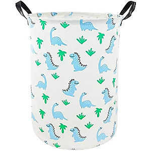 ASKETAM Fabric Laundry Basket Canvas Laundry Hamper for Dirty Clothes Toy Organizer Kid Nursery Room Decor Basket (Blue dinosaur)