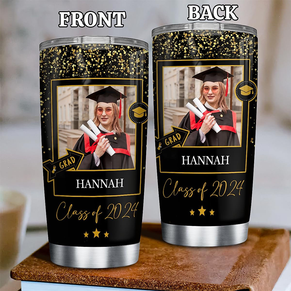 wowcugi Personalized Graduation Tumbler with Photo Class Of 2024 Custom Cups with Lid 20oz 30oz Coffee Mugs Graduation Gifts Masters Insulated Tumbler for Men Women Graduating Daughter Son
